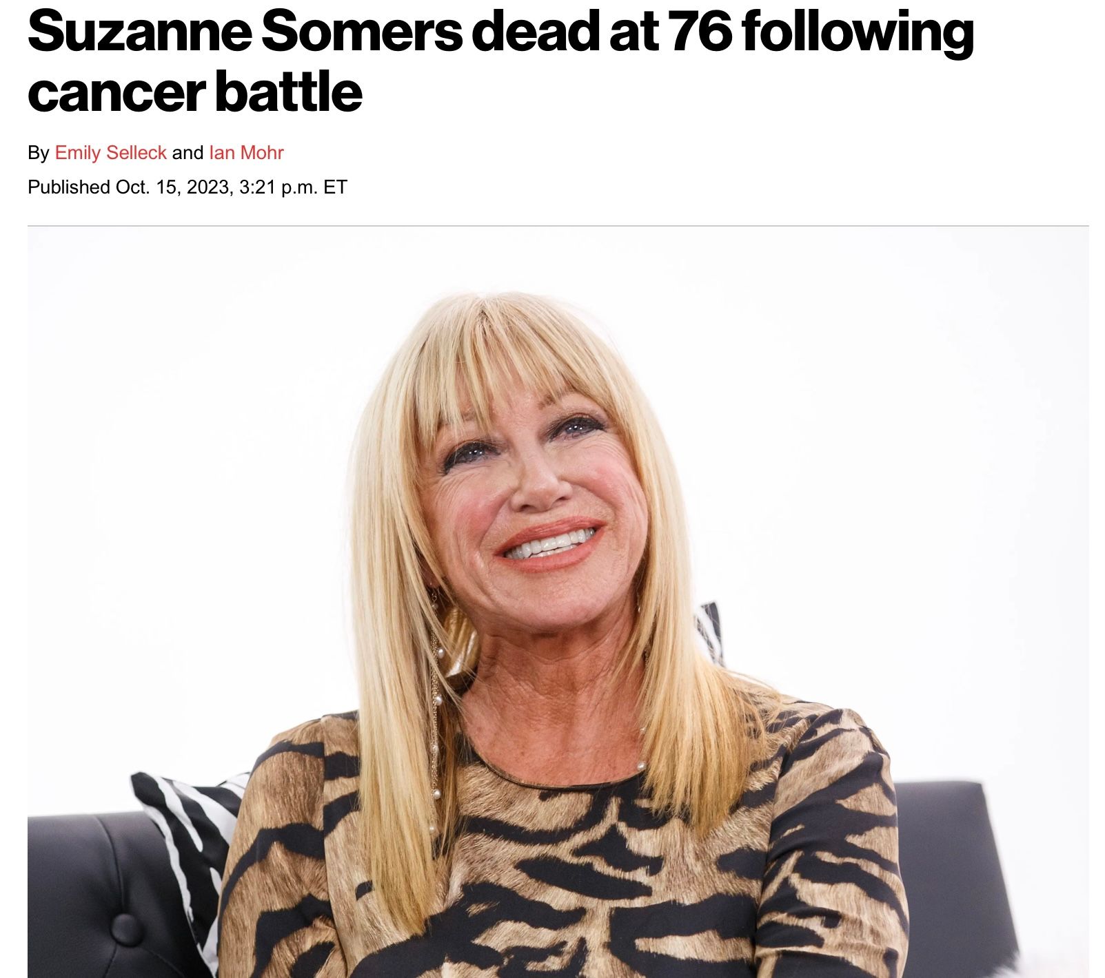 Suzanne Somers has died - Blogs & Forums