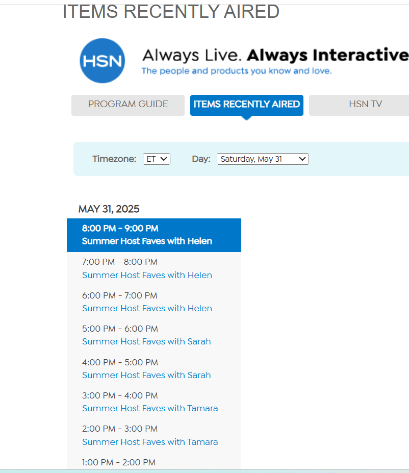 HSN website doesn't show items recently shown - Blogs & Forums
