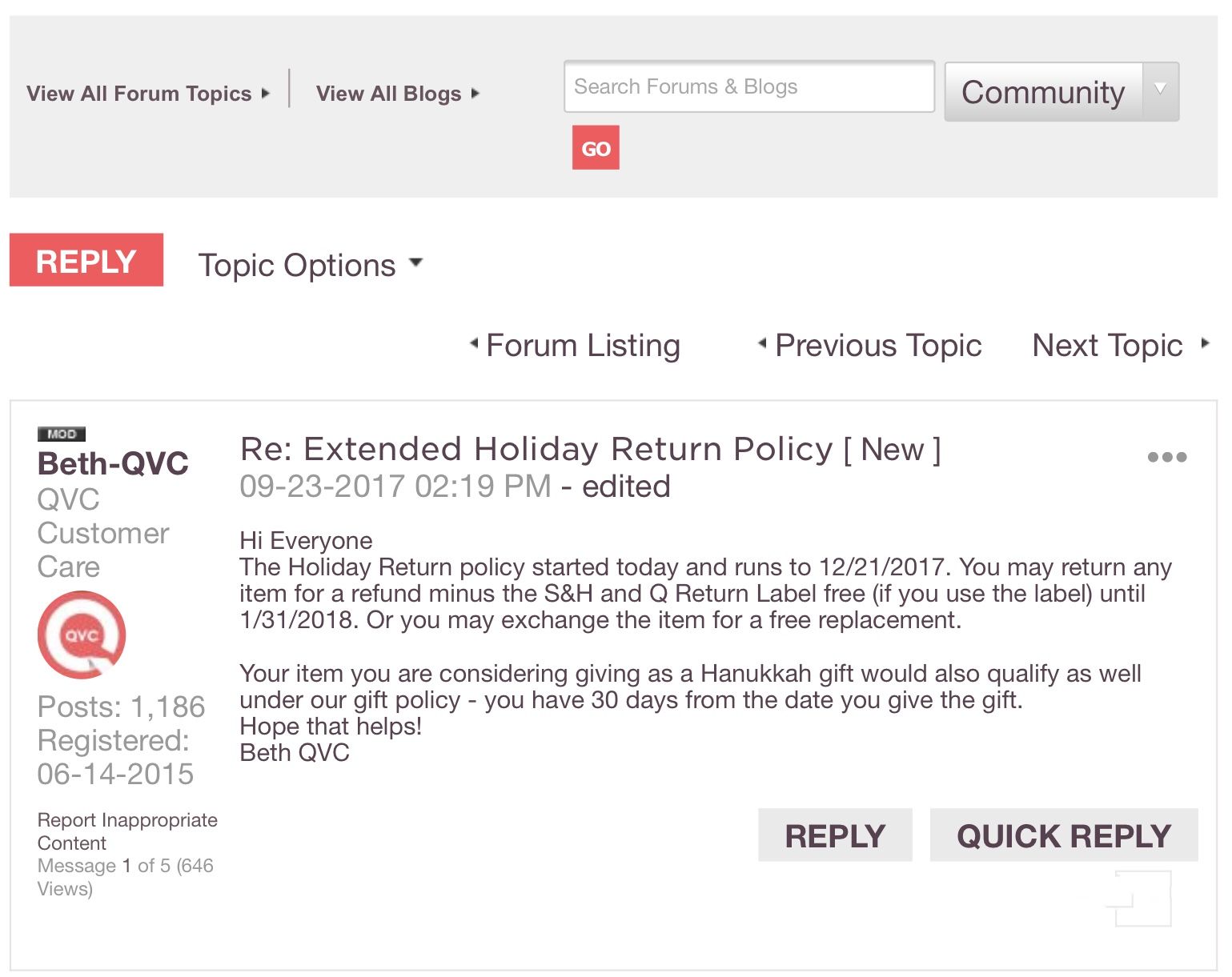 Question re: holiday returns - Blogs & Forums